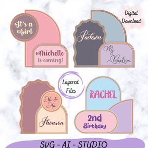 Boho Arch Shaker Template SVG: Chiara Cake Topper, Arches Bundle ...