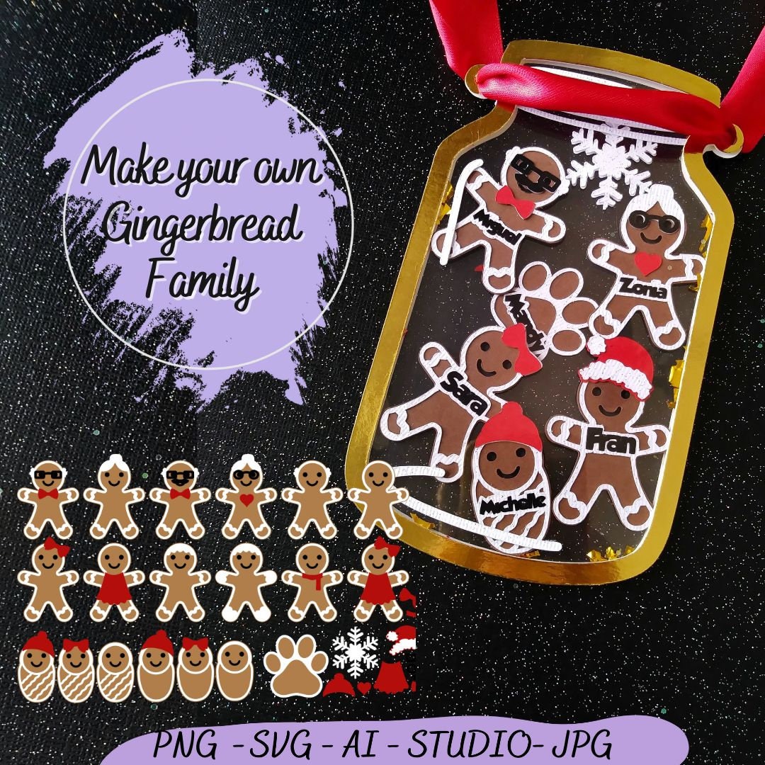 Gingerbread Family Mason Jar Ornament SVG File (digital Download) - Etsy