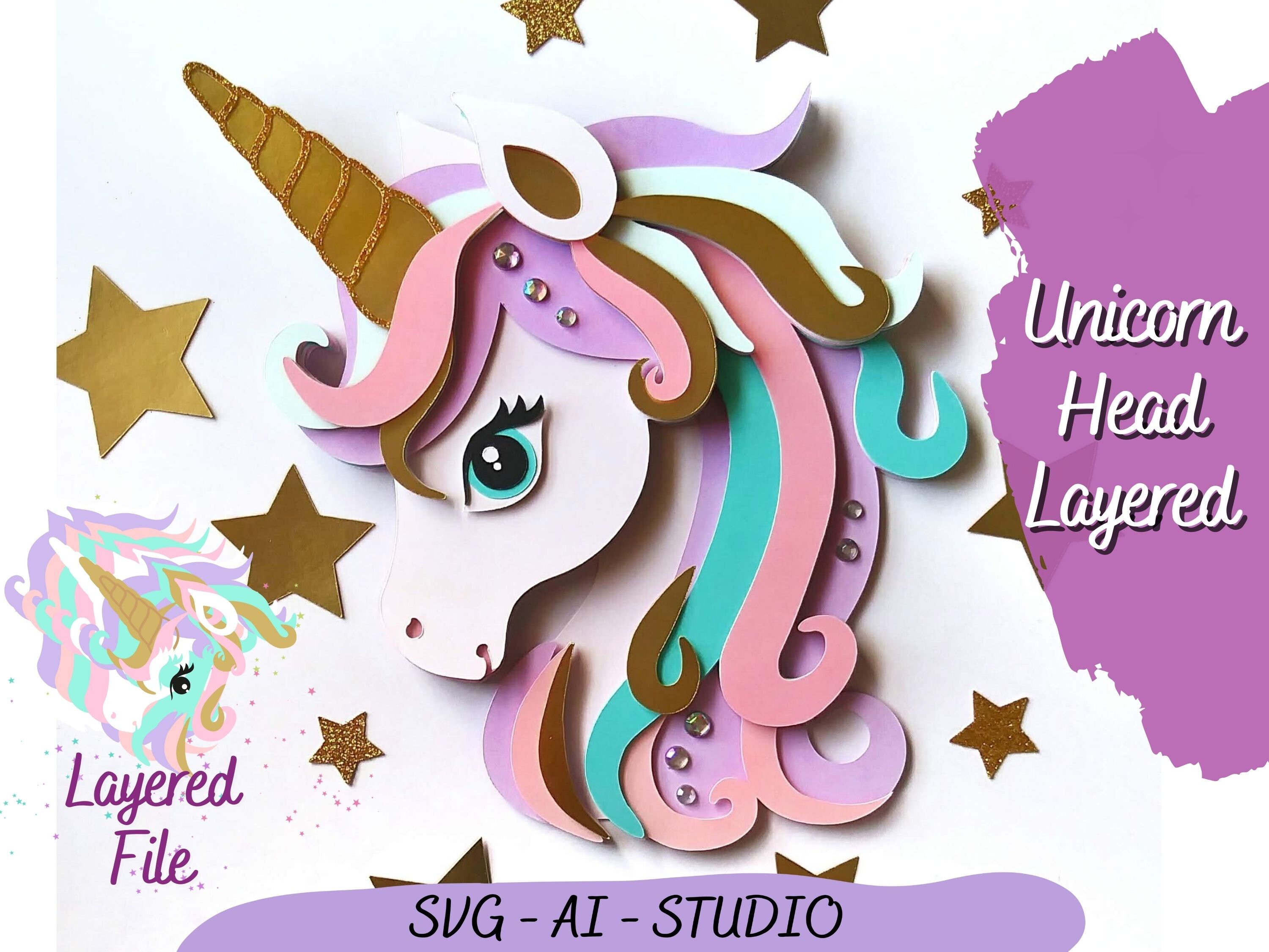 Unicorn Cake Topper SVG Unicorn Head Layered SVG Unicorn - Etsy Canada