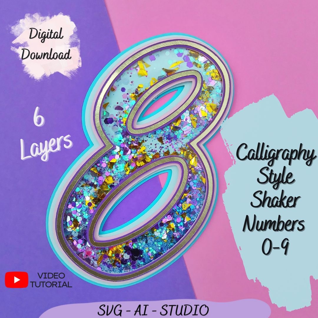 Calligraphy Number Shaker Cake Topper: Layered SVG, AI, Studio (digital ...