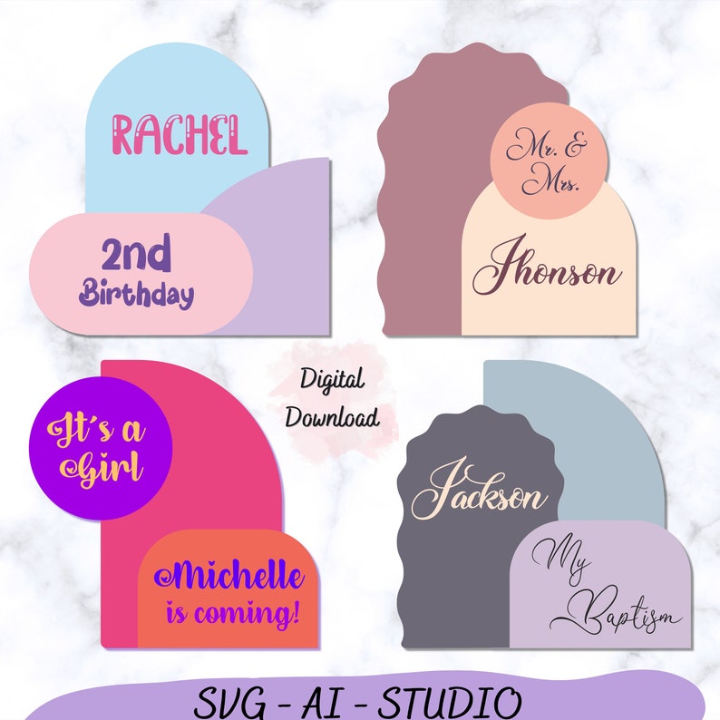 Boho Arch SVG Template: Chiara Wedding Sign, Rainbow Waves (digital ...