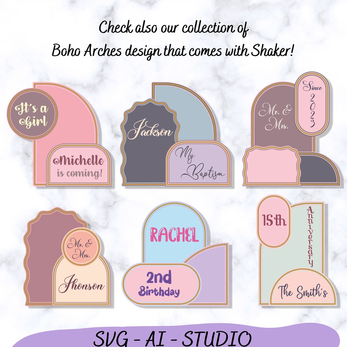 Boho Arch SVG Template: Chiara Wedding Sign, Rainbow Waves (digital ...