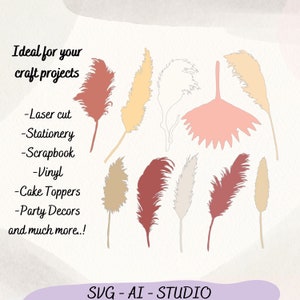 Pampas Grass SVG Cut File for Cricut, Boho Palms Laser Cut, Tropical ...