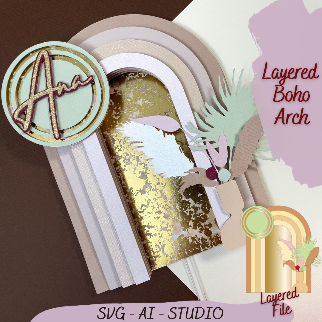 Arch Template SVG With Pampas Grass, Boho Chiara Arch Cake Topper ...