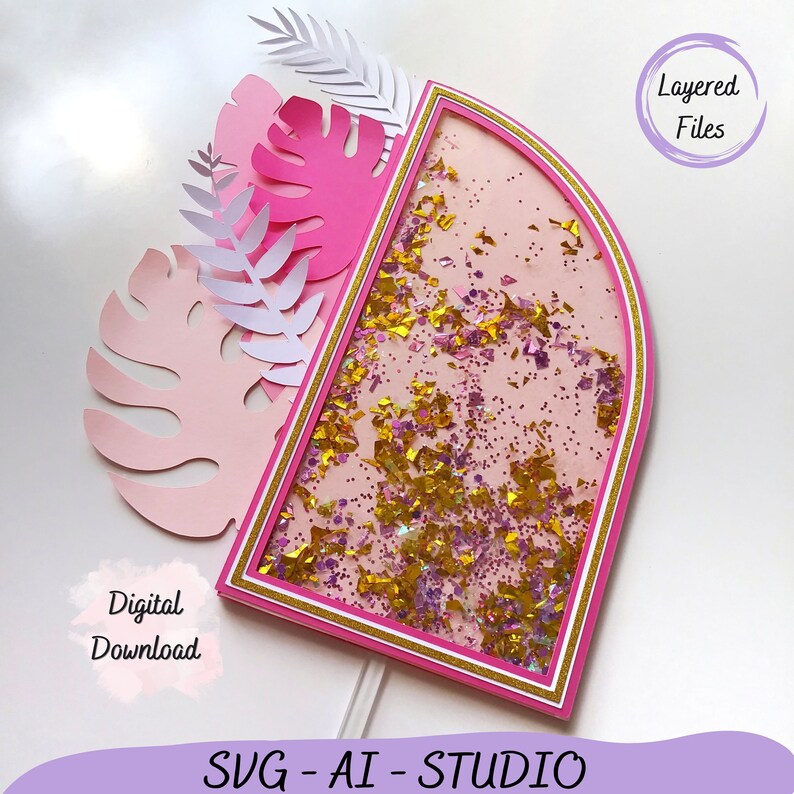 Arch Shaker Cake Topper Template: Tropical Leaves SVG (digital Download ...