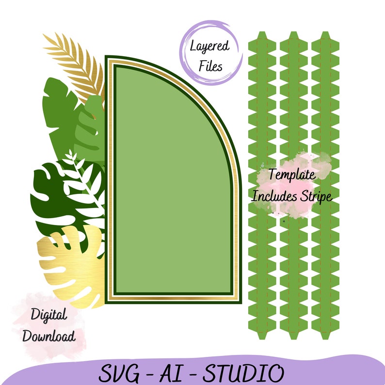 Arch Shaker Cake Topper Template: Tropical Leaves SVG (digital Download ...