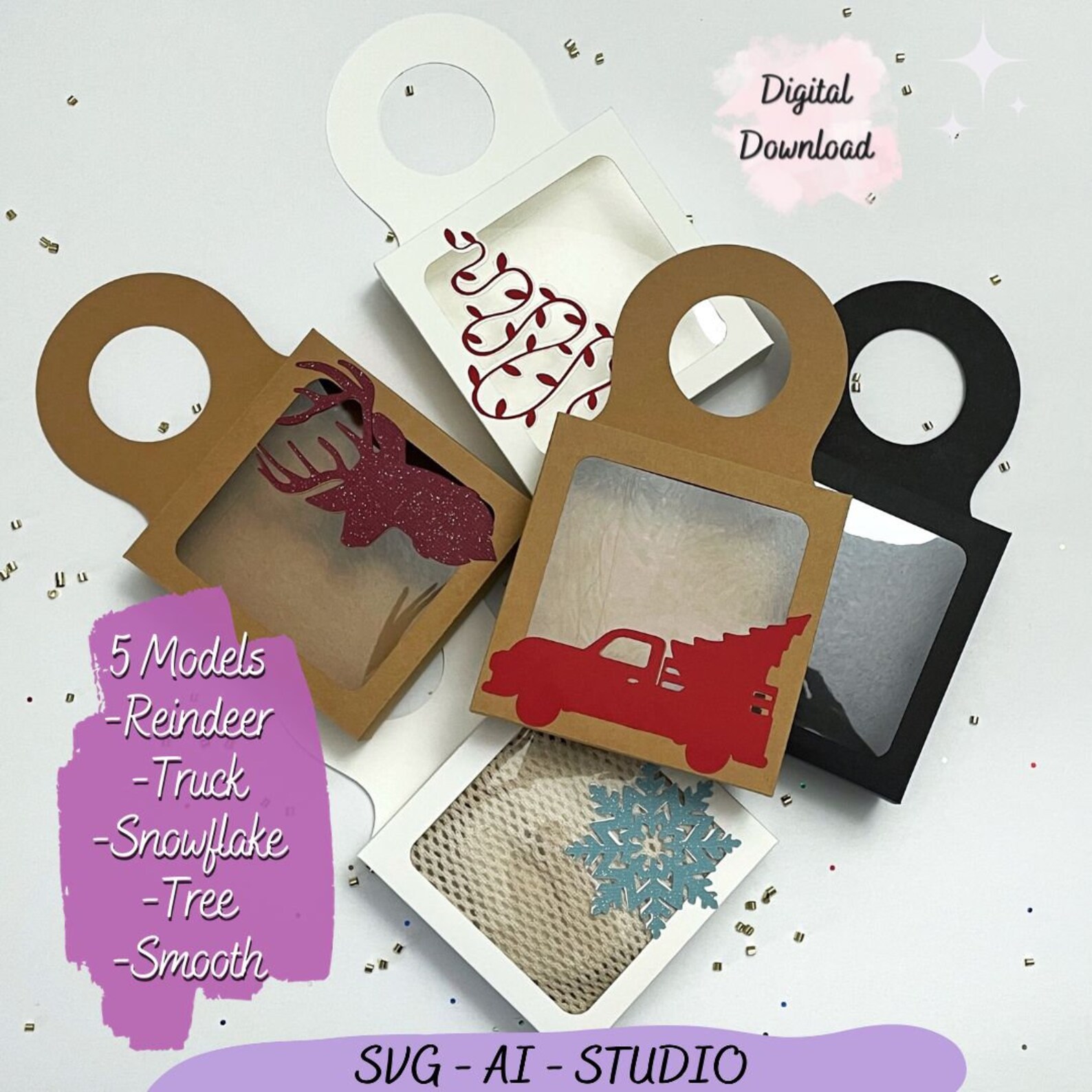 Christmas Wine Bottle Tag Box Template, SVG, Cricut, Studio (digital ...
