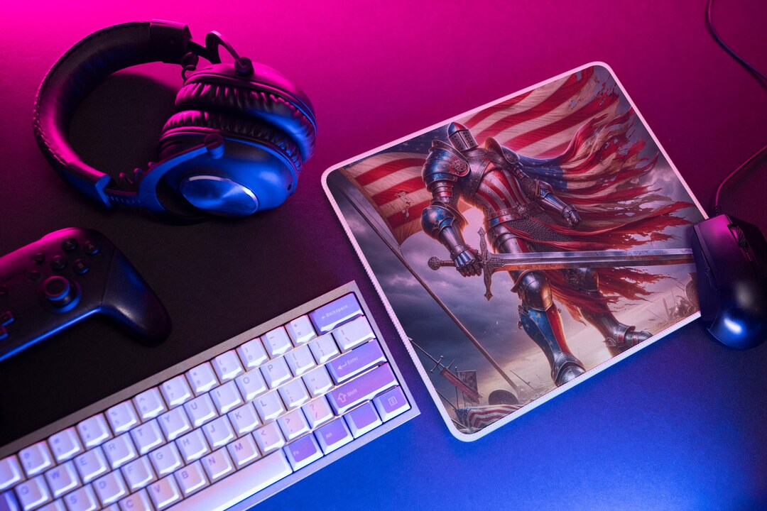 Patriotic Mouse Pad, USA Flag Desk Mat, Knight Mouse Pad, Patriotic ...