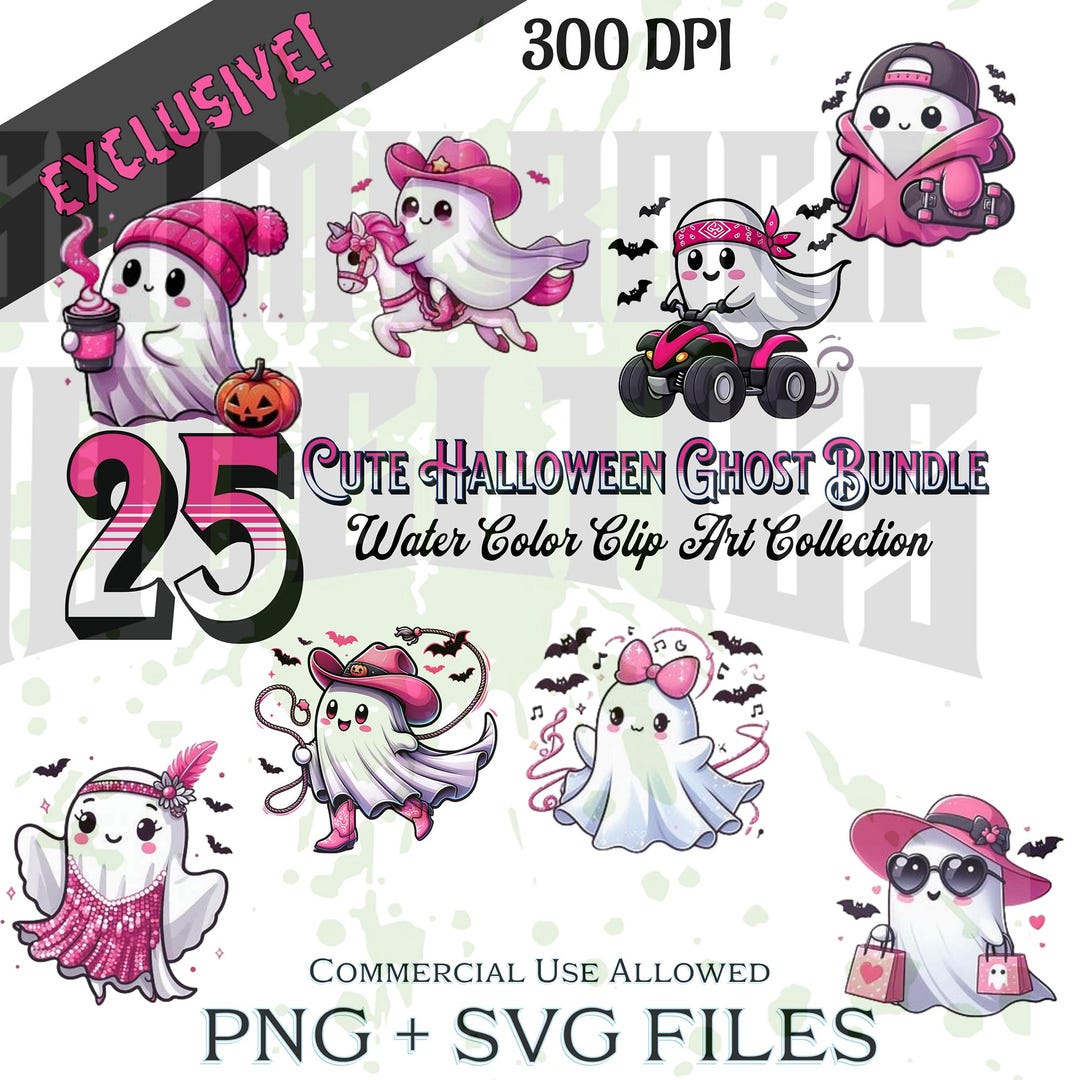 25 Cute Pink Ghosts Clip Art Bundle, Cute Ghost Png, Pink Ghost Clipart ...
