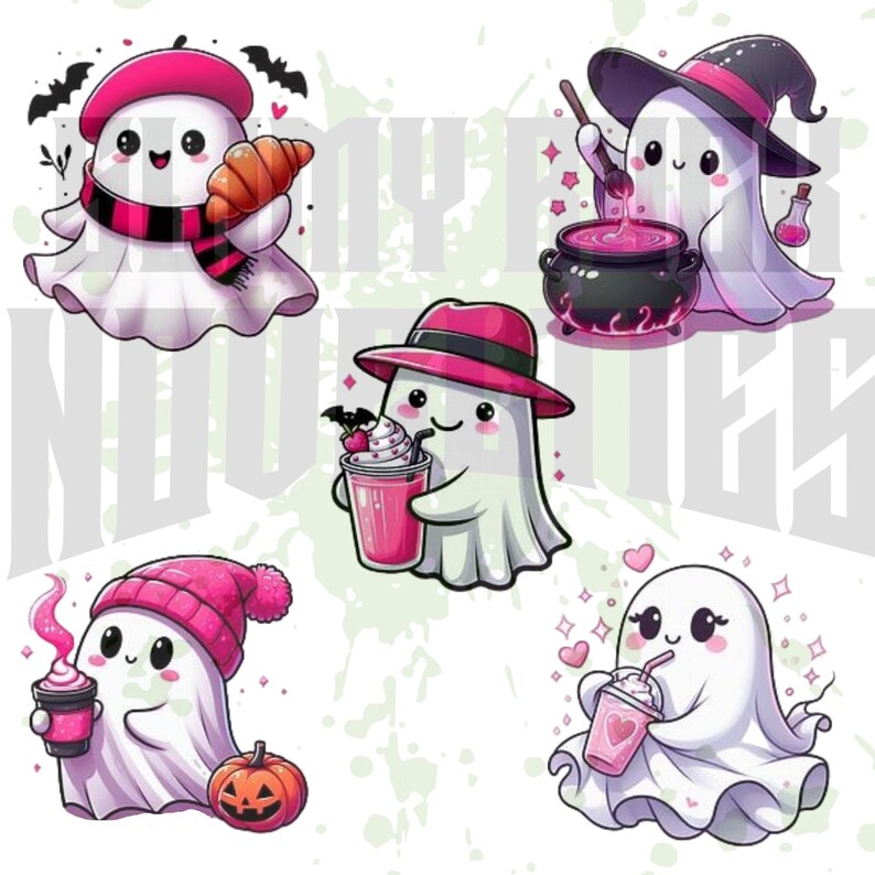 25 Cute Pink Ghosts Clip Art Bundle, Cute Ghost Png, Pink Ghost Clipart ...