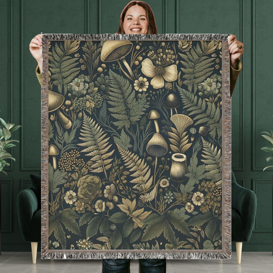 Cottagecore Woven Blanket, Cottagecore Throw Blanket, Botanical Blanket ...