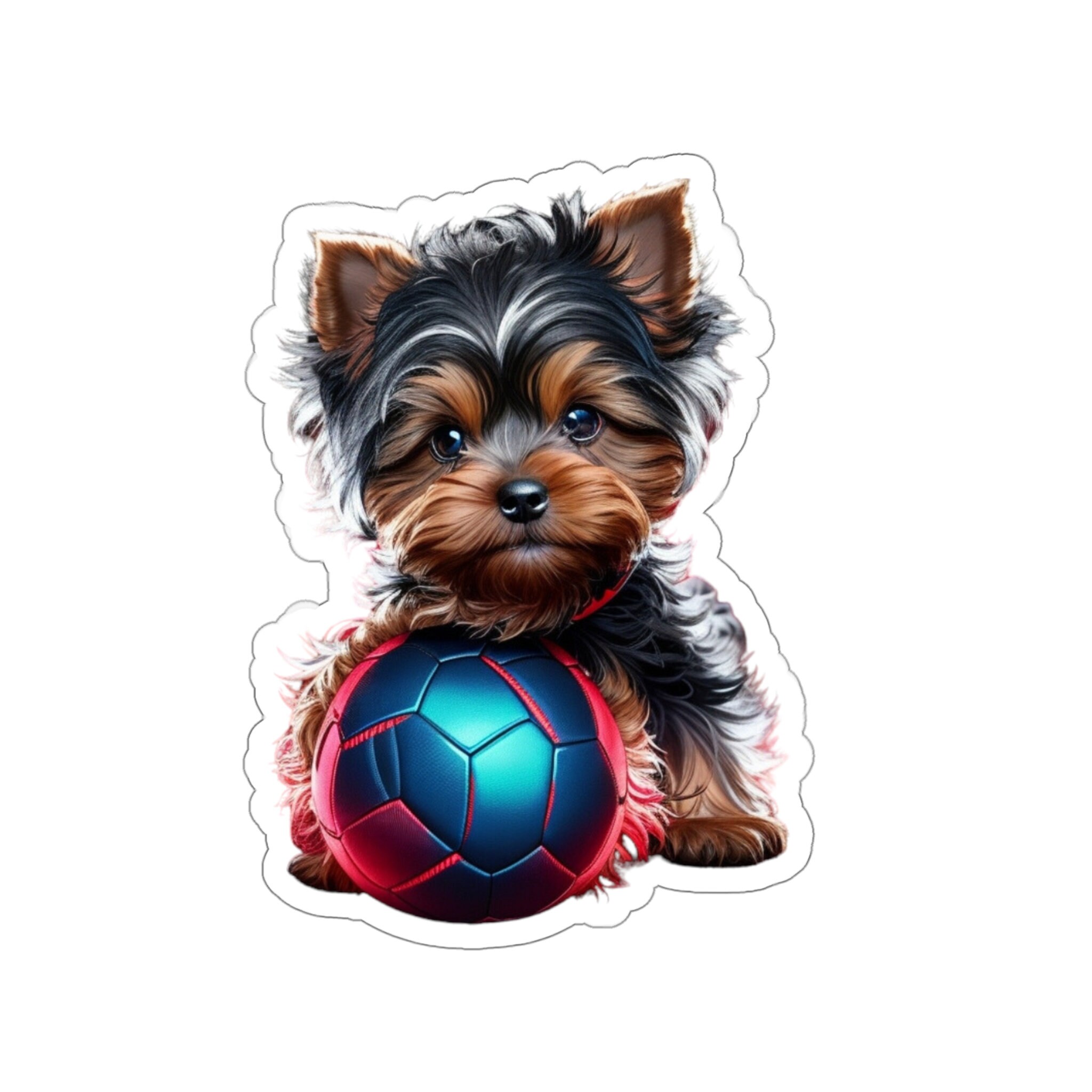 Cute Yorkie Puppy With Soccer Ball Sticker, Yorkie Stickers, Yorkie ...