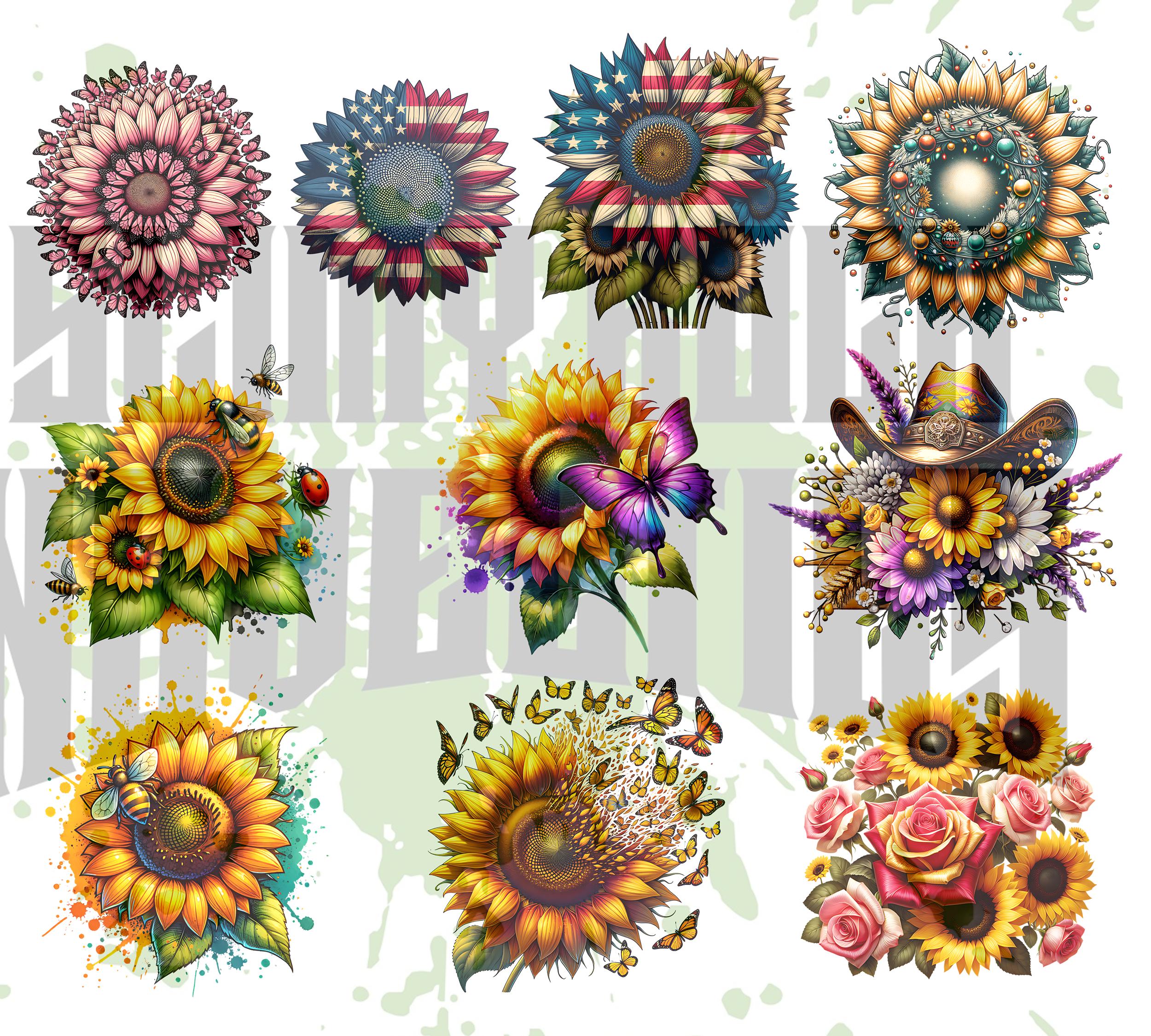 Watercolor Sunflower Clip Art Bundle: 50 PNG & SVG Files (digital ...