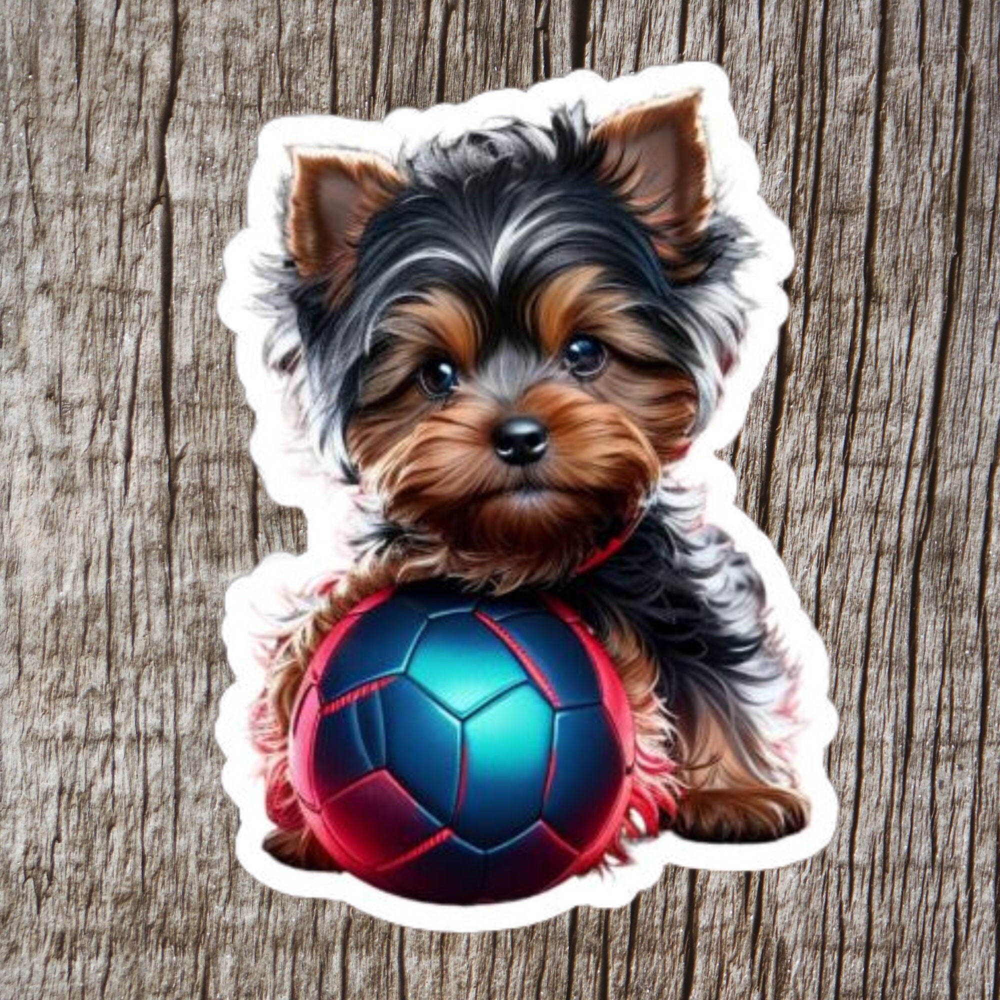 Cute Yorkie Puppy With Soccer Ball Sticker, Yorkie Stickers, Yorkie ...