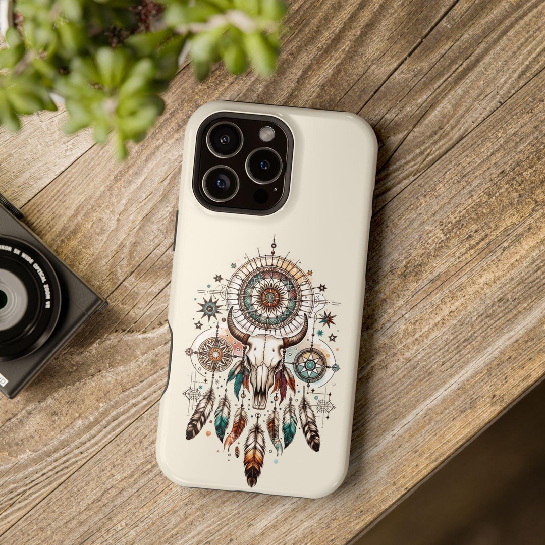 Native American Phone Case, Cow Skull & Dream Catcher Design, Magsafe ...