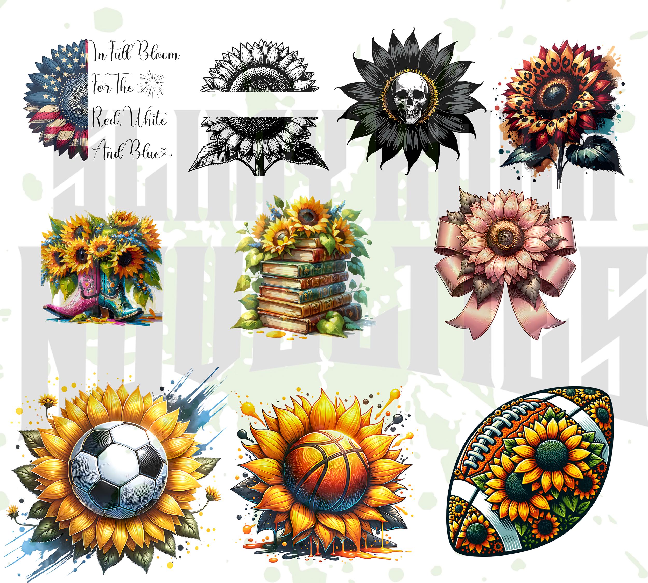 Watercolor Sunflower Clip Art Bundle: 50 PNG & SVG Files (digital ...
