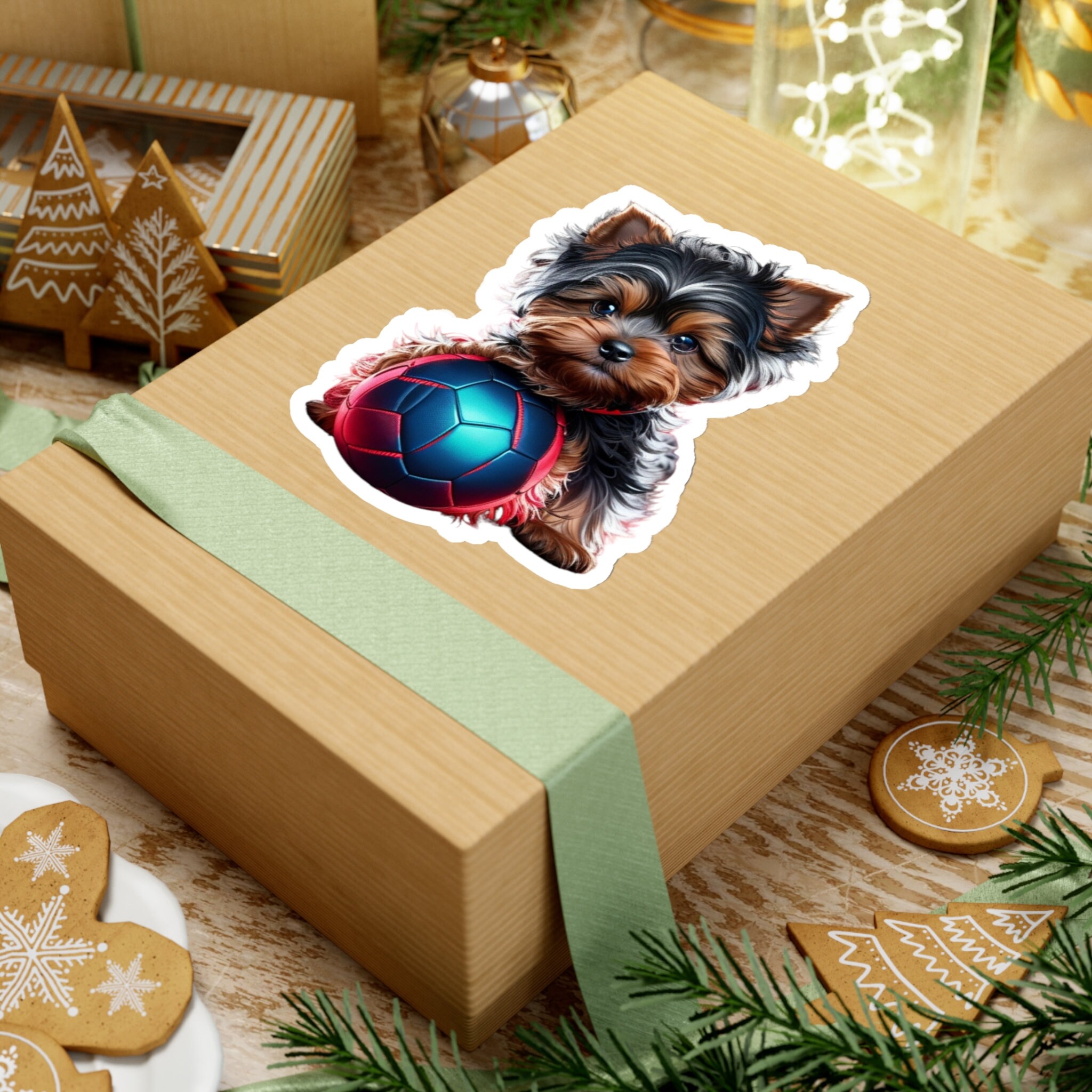 Cute Yorkie Puppy With Soccer Ball Sticker, Yorkie Stickers, Yorkie ...
