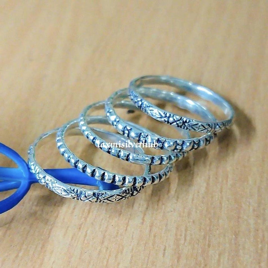 Handmade Sterling Silver Dotted Stacking Rings, Boho Hippie Style, Set ...