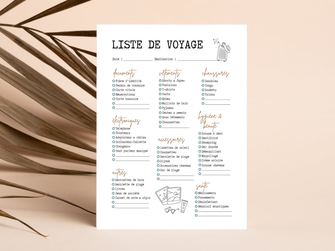 Liste De Voyage, Packing List En Français Checklist Valise Liste De ...