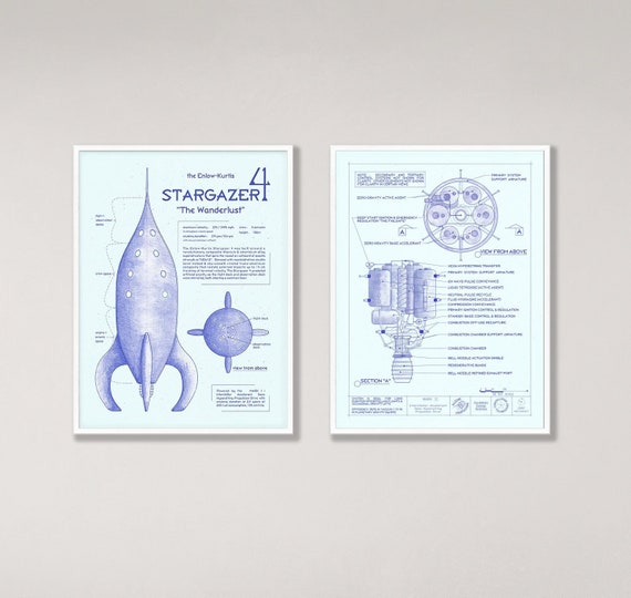 Rocket Engine Poster Sci-fi Decor Steam Punk Blueprint - Etsy