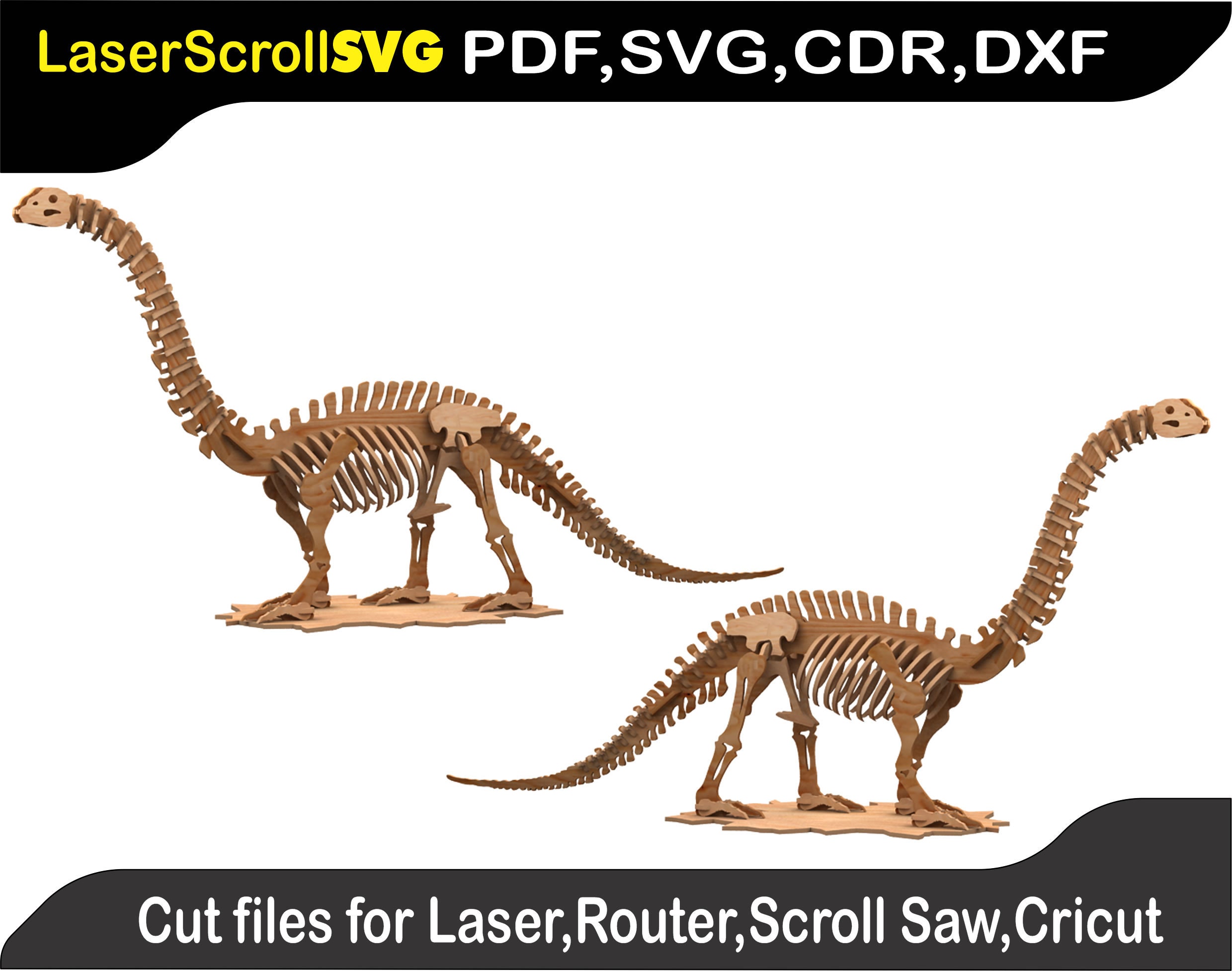 Brontosaurus Dinosaur Digital Pattern Template File for Laser SVG DXF ...