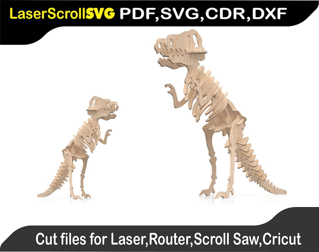 T-rex Dinosaur Digital Pattern Template File for Laser SVG DXF CDR ...
