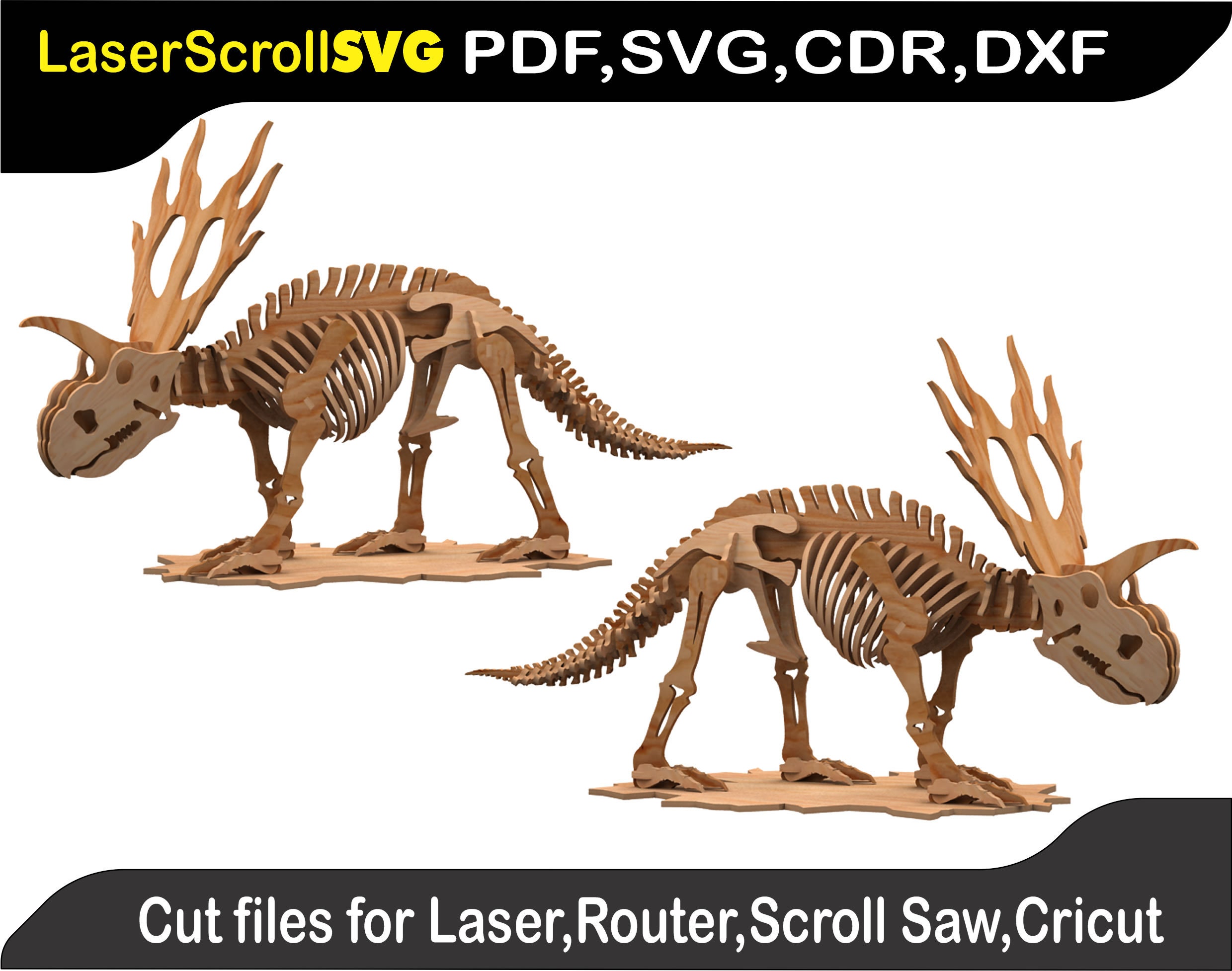 Styracosaurus Dinosaur Digital Pattern Template File for Laser SVG DXF ...