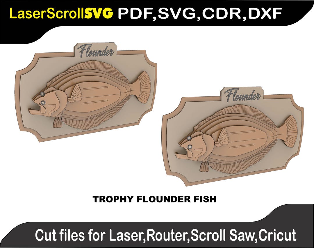 Flounder Trophy Fish Digital Pattern File for Laser SVG DXF CDR ...