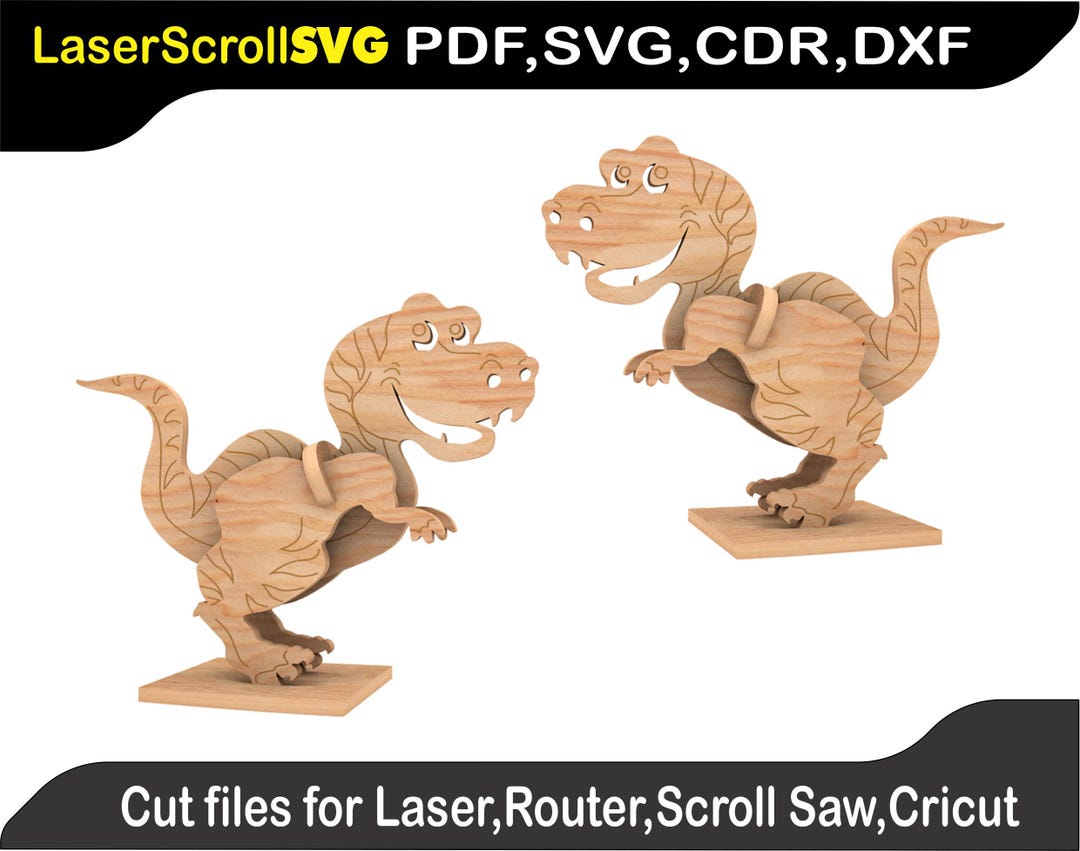 Tyrannosaurus Rex Toon Dinosaur Digital Pattern File Laser SVG DXF CDR ...