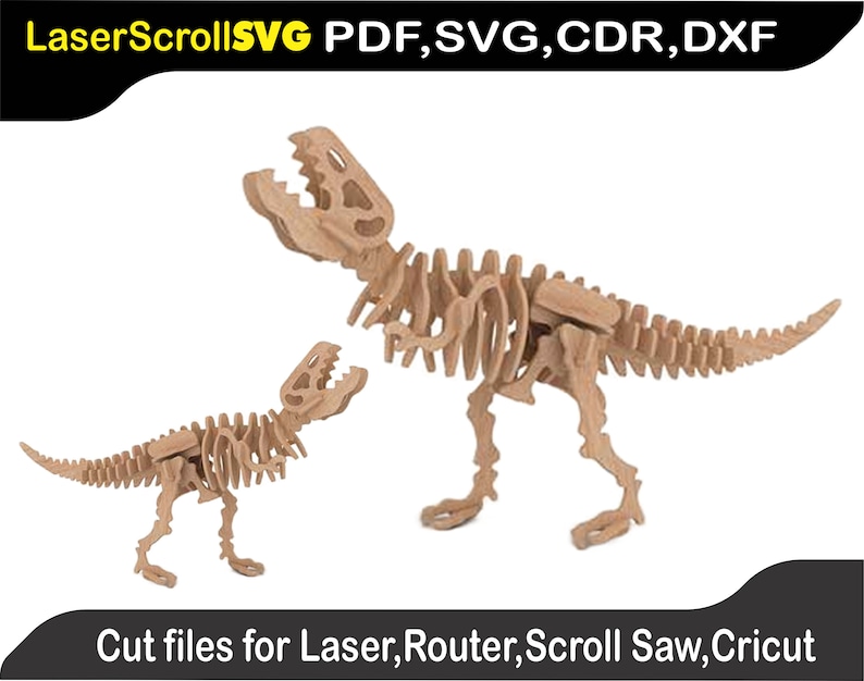 T Rex B Dinosaur Digital Pattern Template File for Laser SVG DXF CDR ...