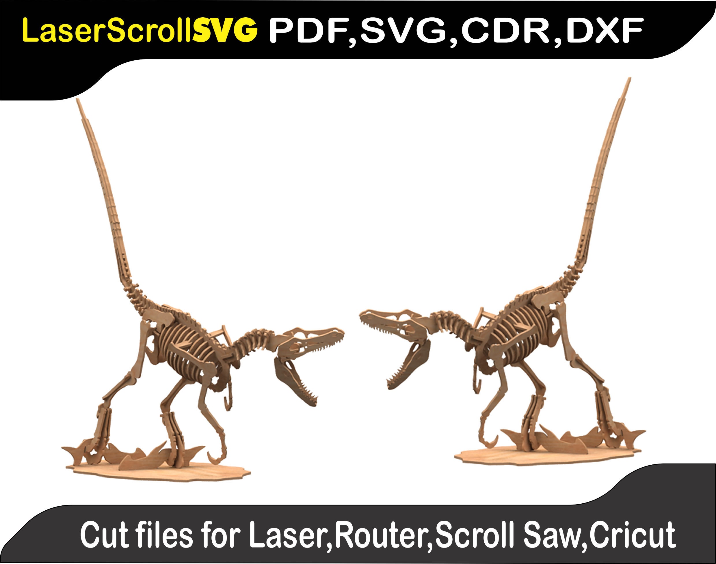Velociraptor Pose 2 Dinosaur Digital Pattern Template File for Laser ...