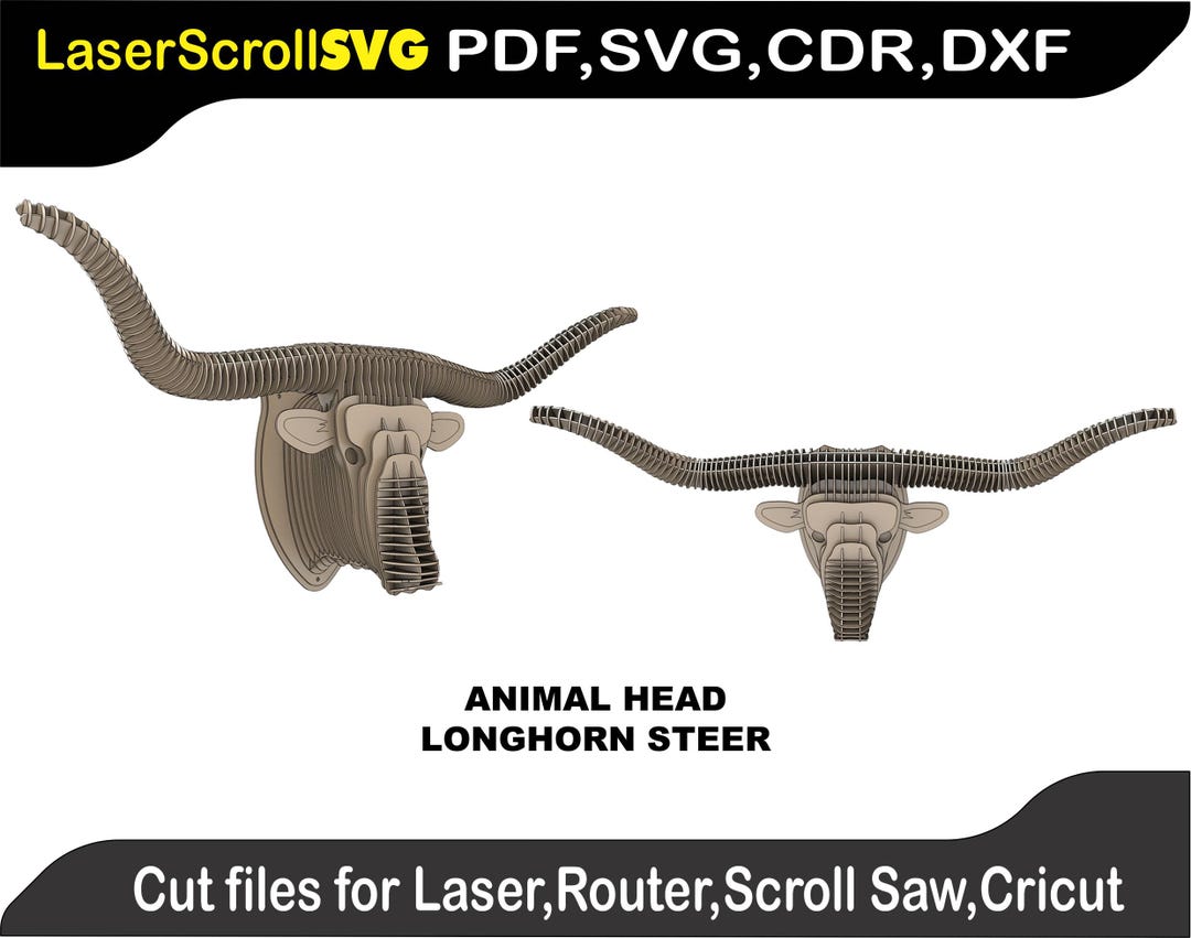 Longhorn Steer Trophy Head Digital Pattern File for Laser SVG DXF CDR ...