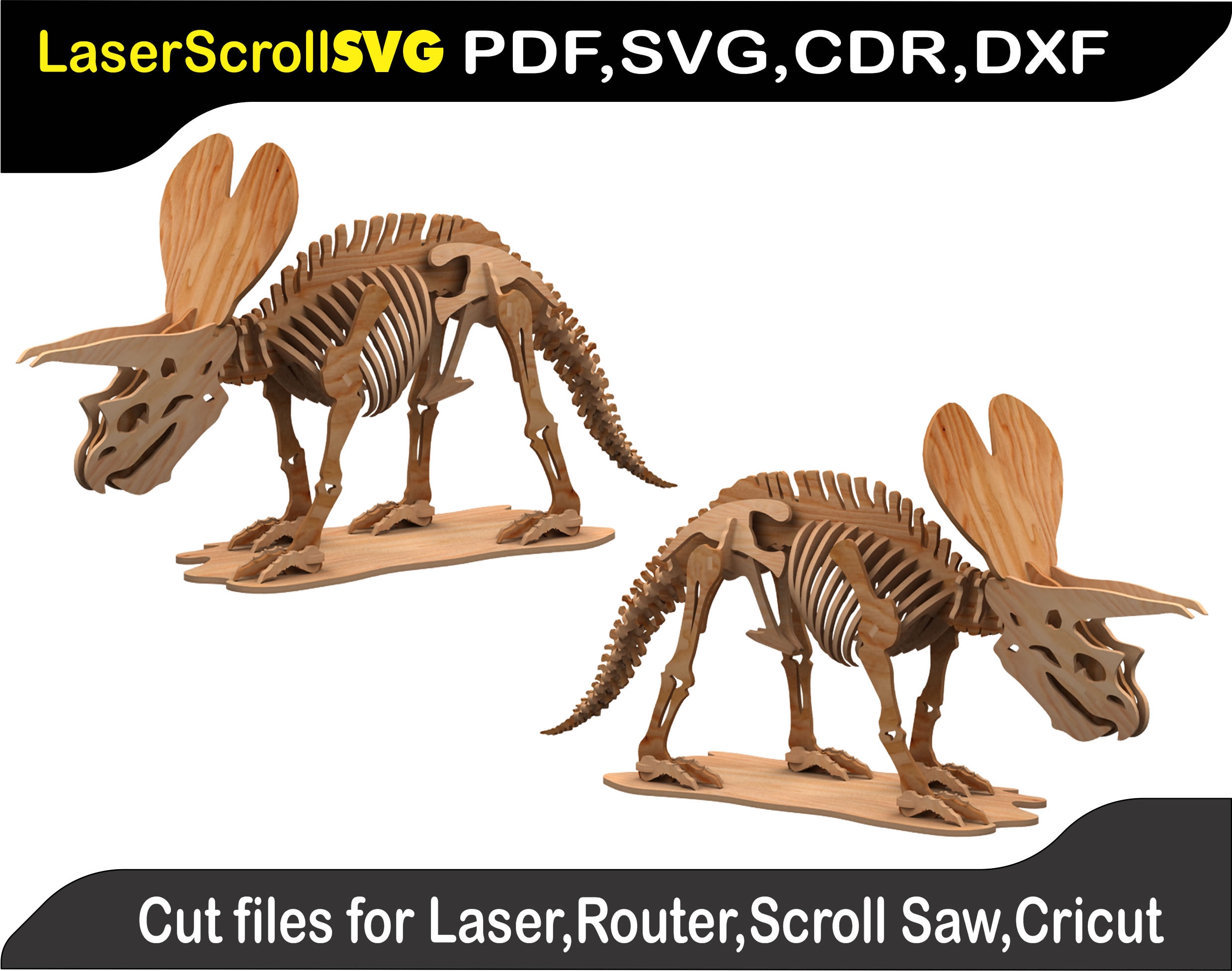 Triceratops Dinosaur Digital Pattern Template File for Laser SVG DXF ...