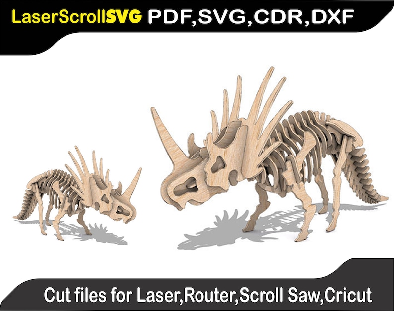 Styracosaurus Dinosaur Digital Pattern Template File for Laser SVG DXF ...
