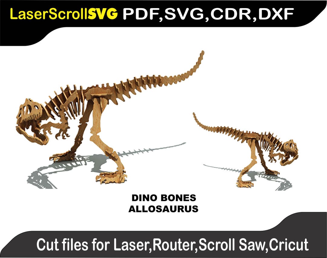 Allosaurus Dinosaur Digital Pattern Template File Laser SVG DXF CDR Glowforge Scroll Saw Plasma ...