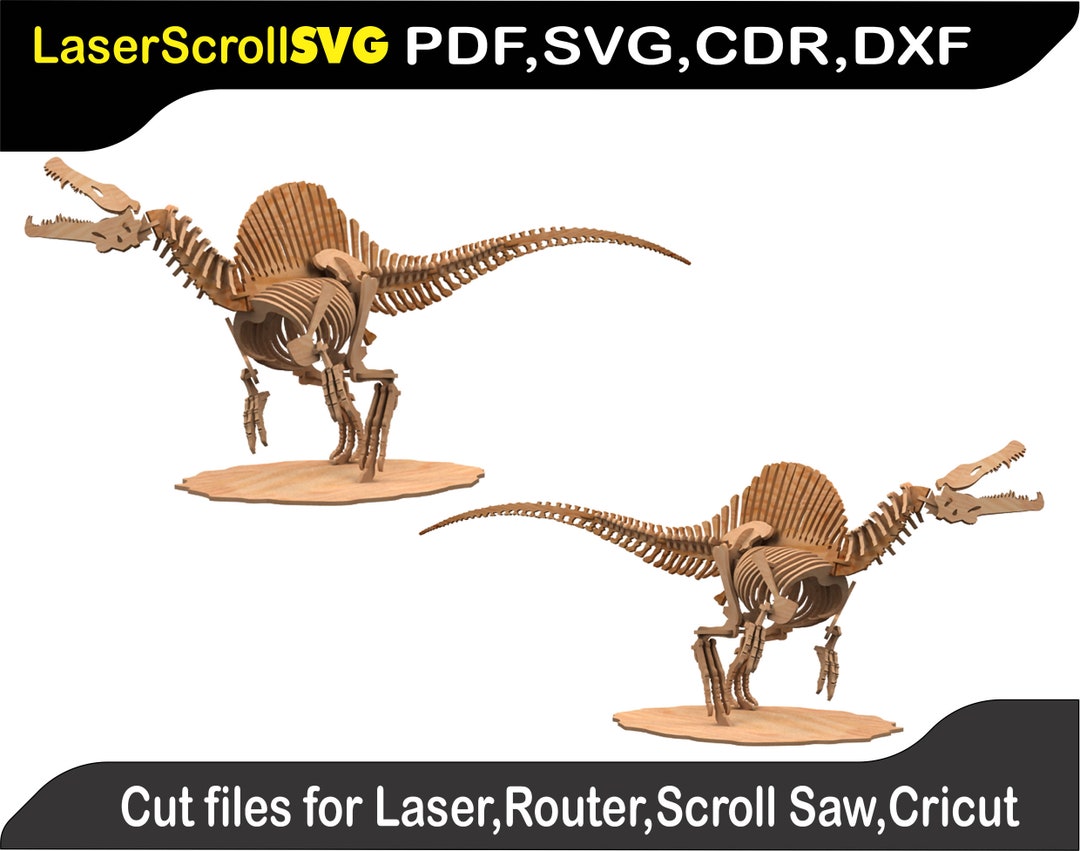 Spinosaurus Pose 2 Dinosaur Digital Pattern Template File for Laser SVG ...