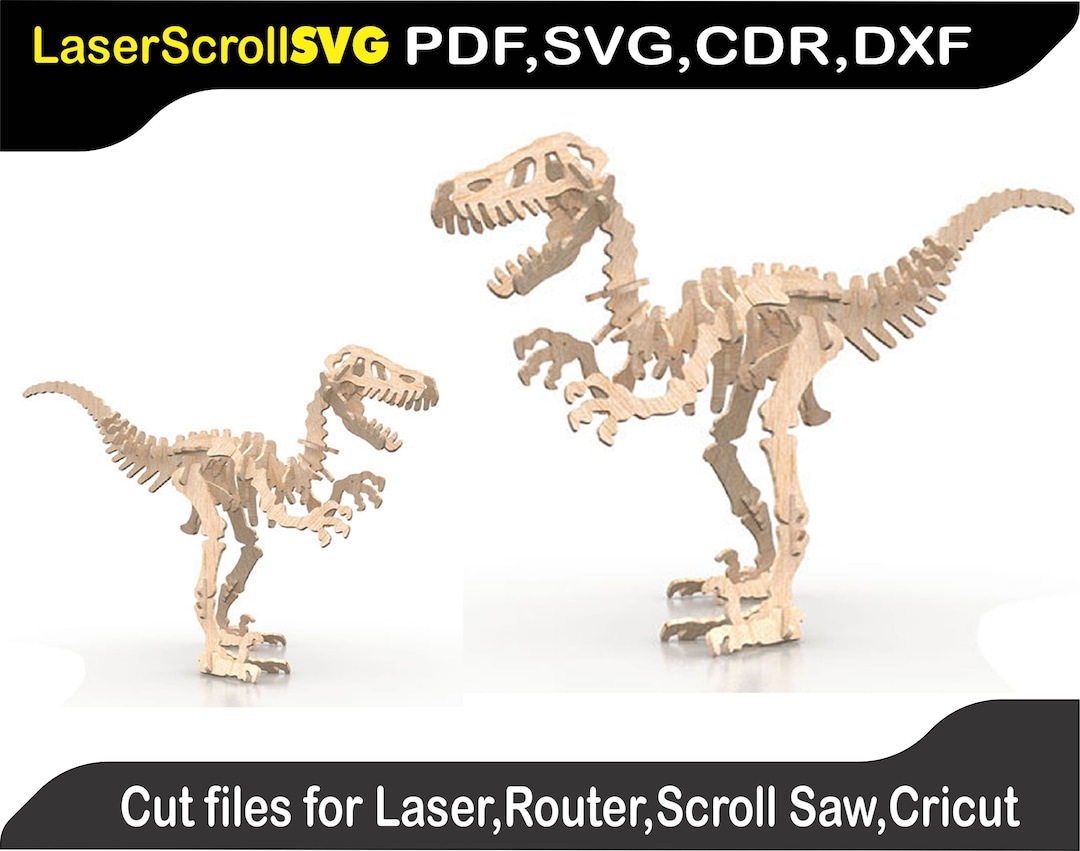 Velociraptor Dinosaur Digital Pattern Template File for Laser SVG DXF ...
