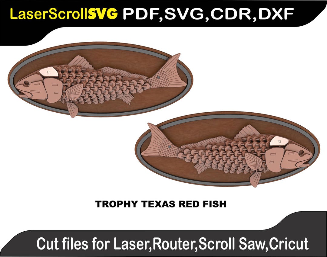 Texas Redfish Trophy Fish Digital Pattern File for Laser SVG DXF CDR ...