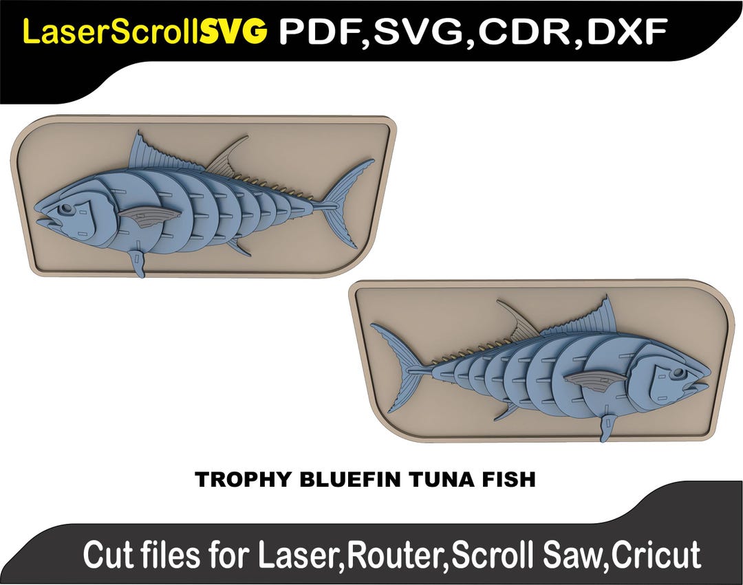 Blue Fin Tuna Trophy Fish Digital Pattern File for Laser SVG DXF CDR ...
