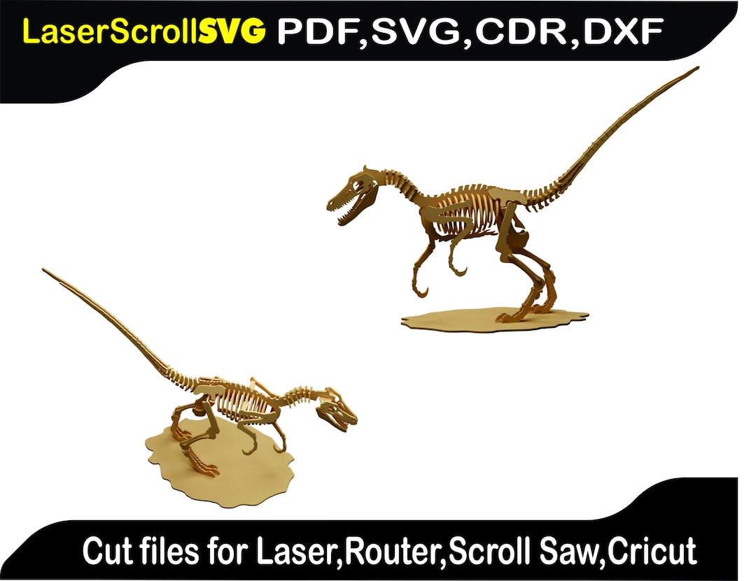 Velociraptor Dinosaur Digital Pattern Template File for Laser SVG DXF ...