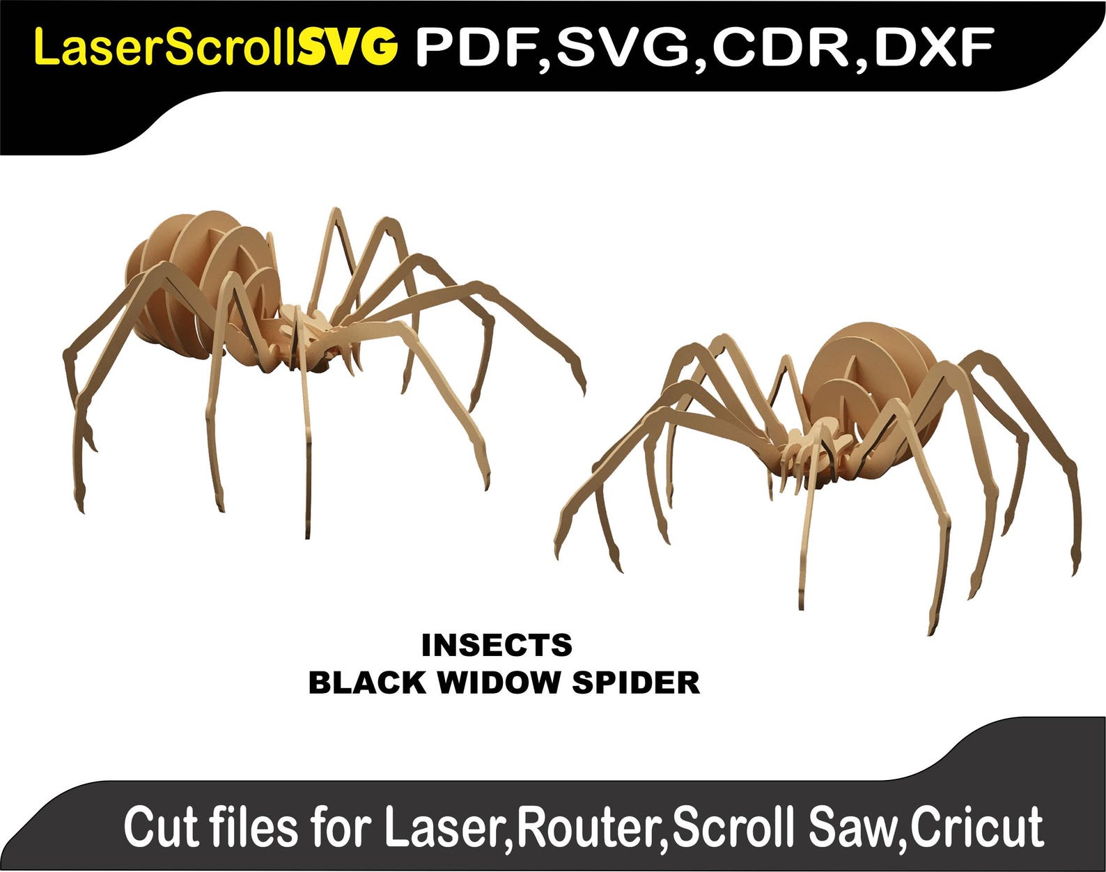 Black Widow Spider Insect Digital Pattern File for Laser SVG DXF CDR ...