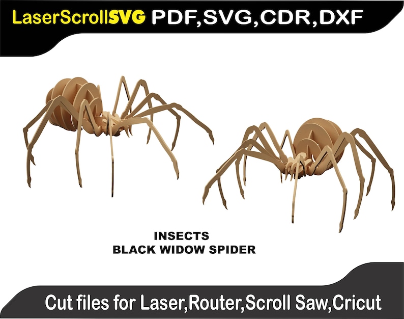 Black Widow Spider Insect Digital Pattern File for Laser SVG DXF CDR ...