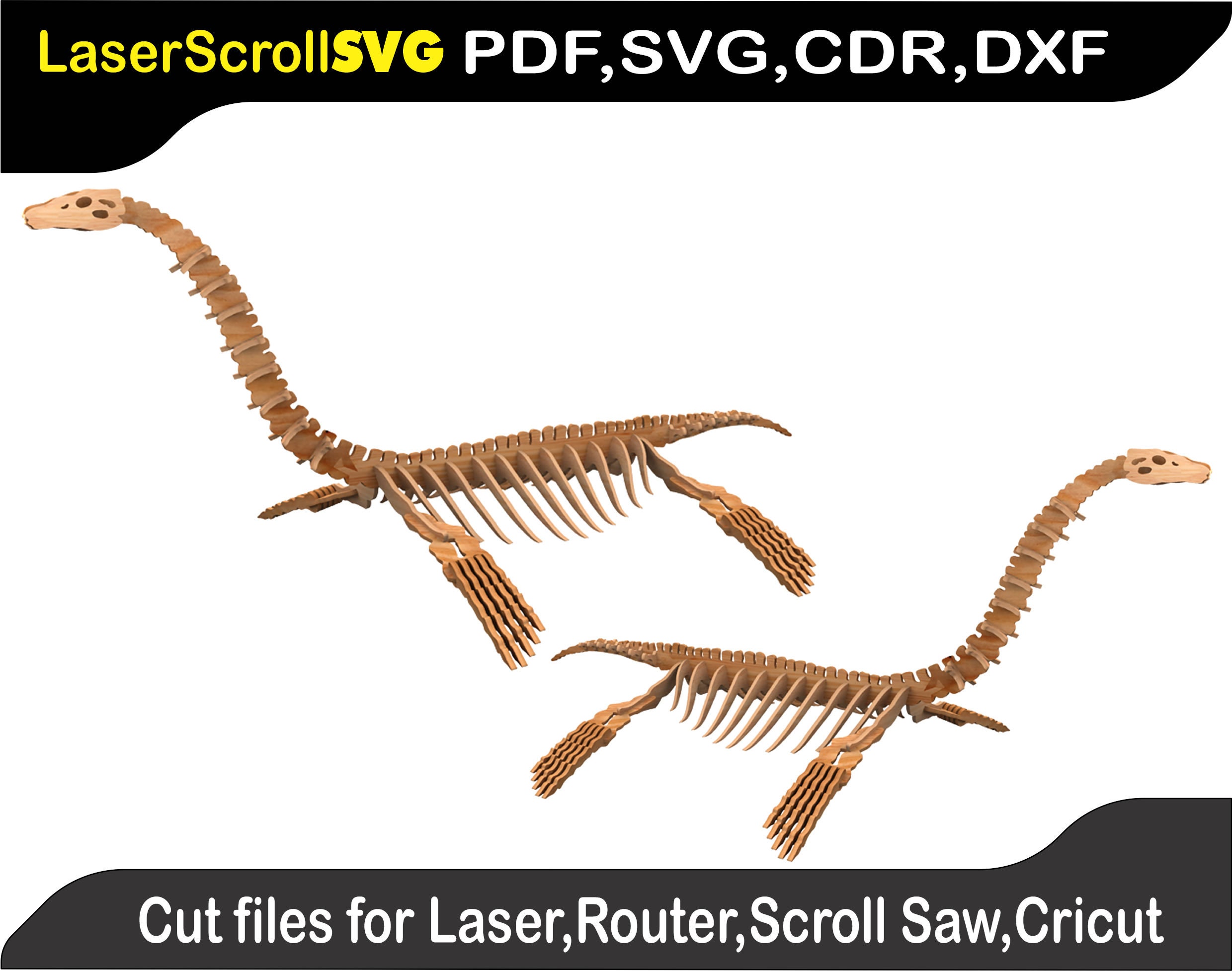 Plesiosaurus Dinosaur Digital Pattern Template File for Laser SVG DXF ...