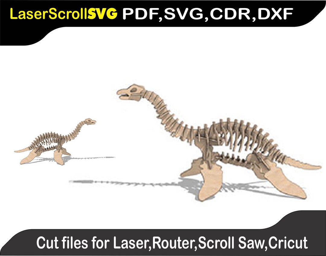 Plesiosaurus Dinosaur Digital Pattern Template File for Laser SVG DXF ...
