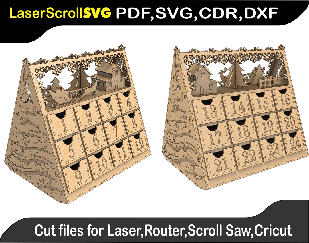 Christmas Countdown Advent Calendar Digital Pattern File for Laser SVG ...