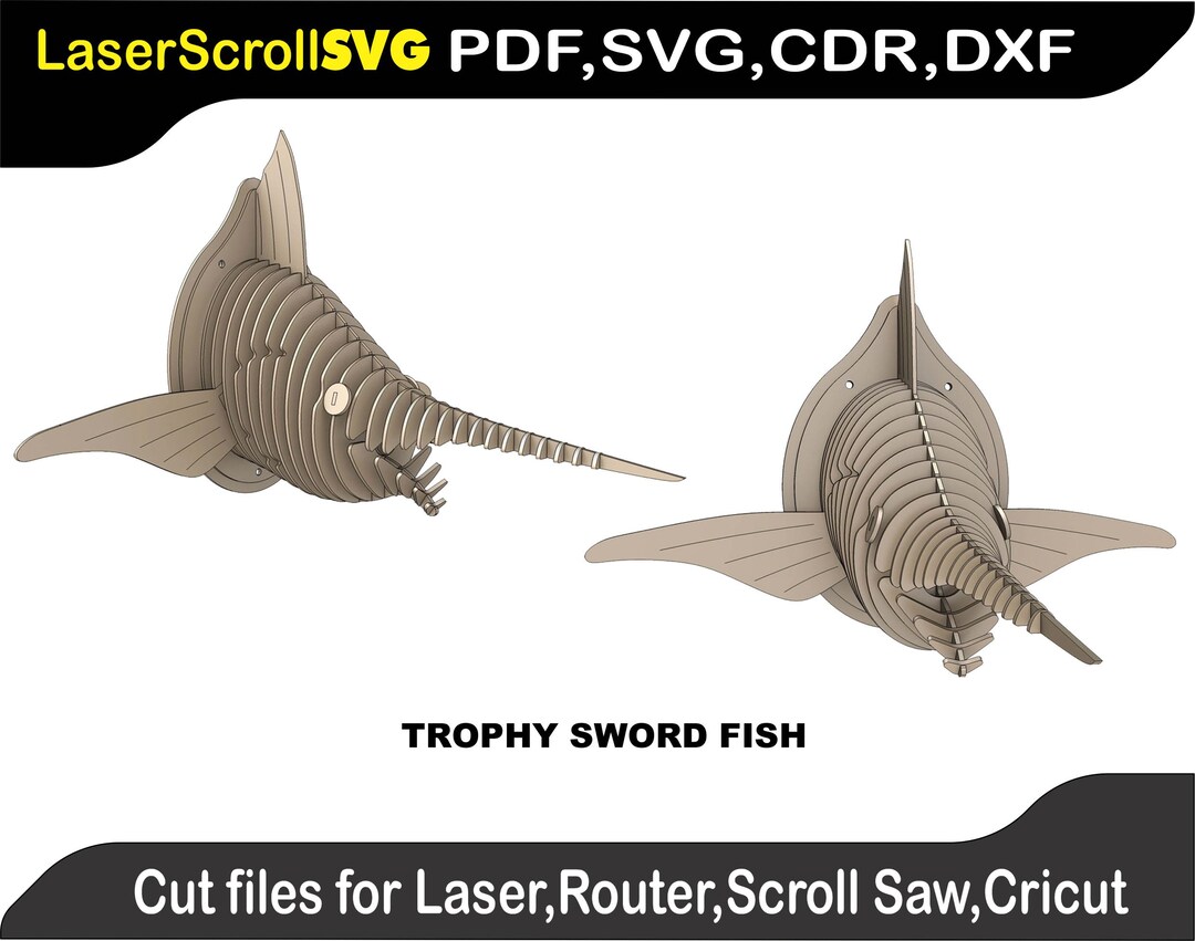 Swordfish Trophy Fish Digital Pattern File for Laser SVG DXF CDR ...