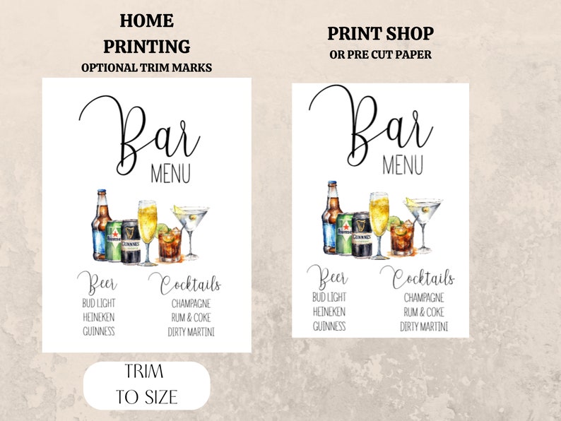 Bar Menu Template, Drink Menu, Wedding Bar Menu, Bar Menu Sign ...
