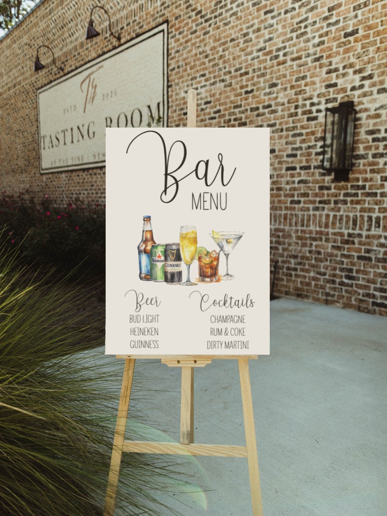 Bar Menu Template, Drink Menu, Wedding Bar Menu, Bar Menu Sign ...