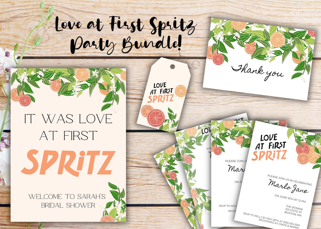 Love at First Spritz Bridal Shower Party Bundle | Invitation | Wedding ...