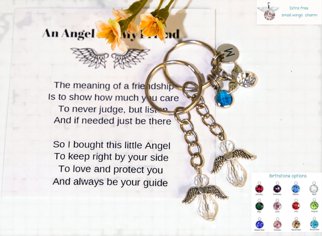 Guardian Angel Keychain,personalised Angel Key Ring With Letter ...